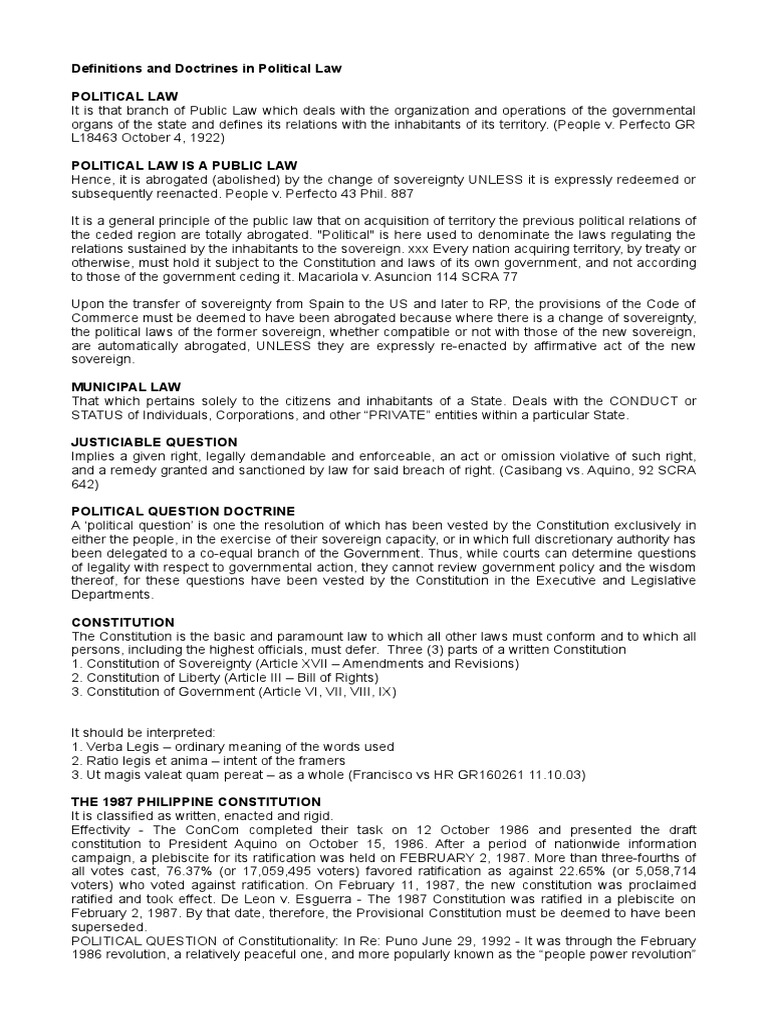 Political Law Doctrines | PDF | United States Constitution | Standing (Law)