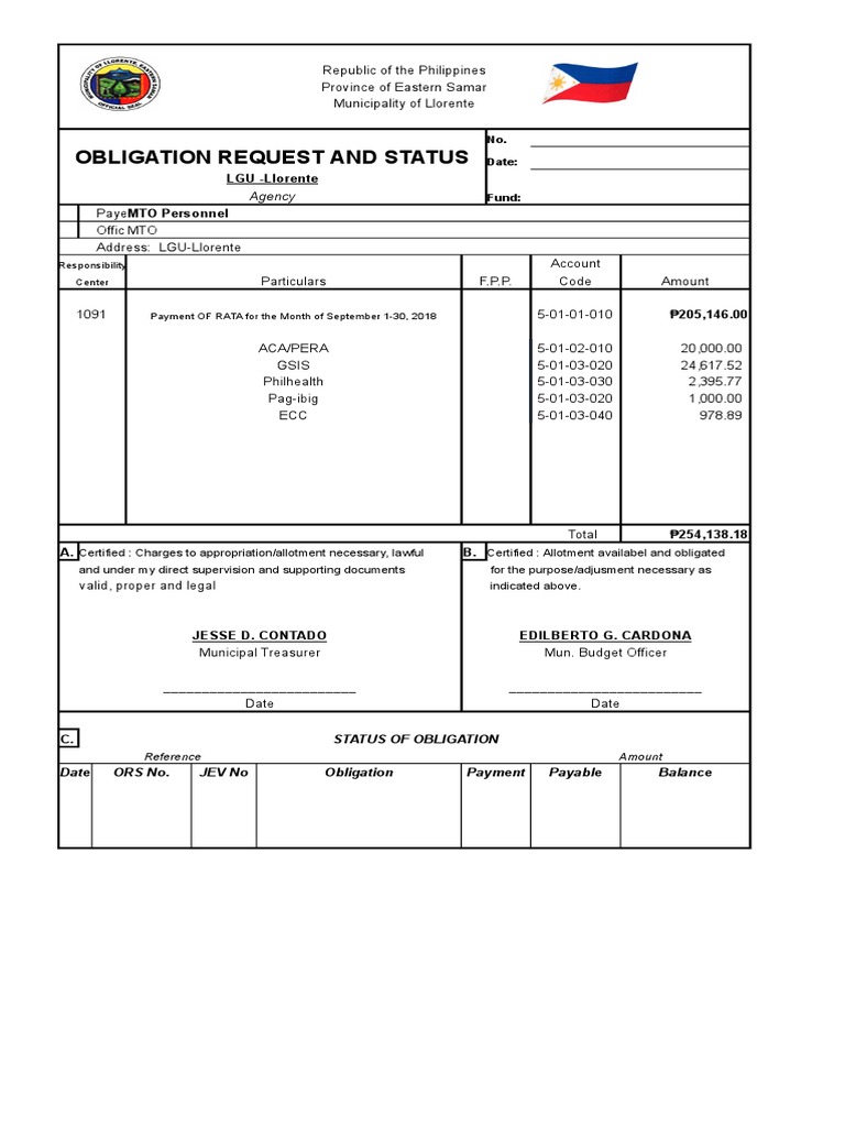 Obligation Request and Status: LGU - Llorente | PDF | Payments | Government
