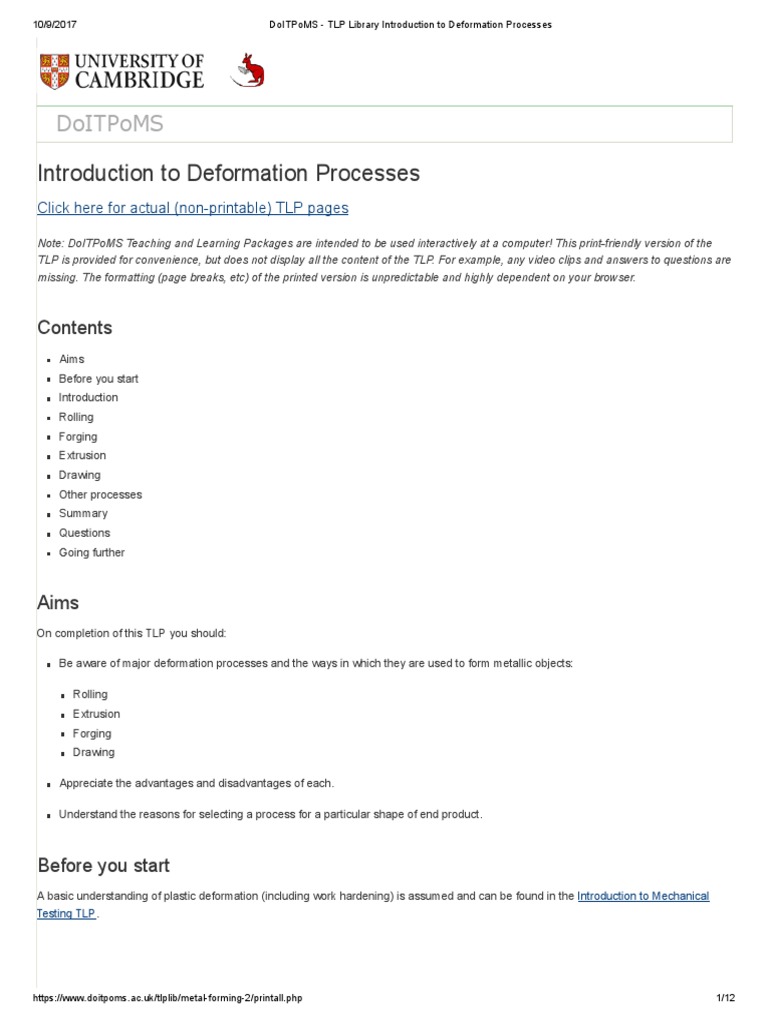 DoITPoMS - TLP Library Introduction To Deformation Processes | PDF ...