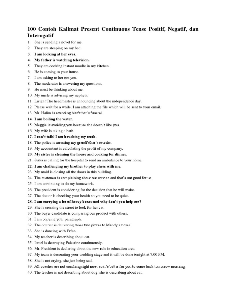 100 Contoh Kalimat Present Continuous Tense Positif | PDF