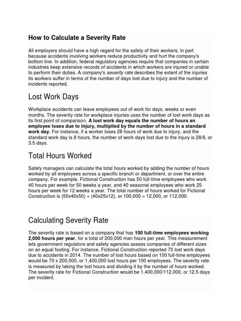 Calculating Workplace Severity Rate | PDF | Working Time | Employment