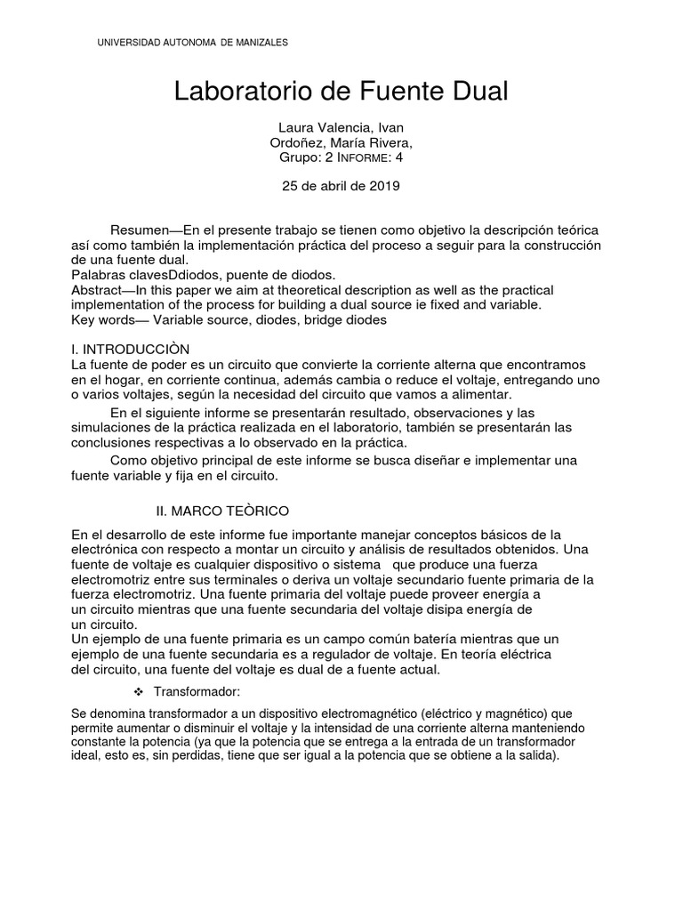 Diseño de Fuente Dual Variable | PDF | Corriente eléctrica | Energia ...