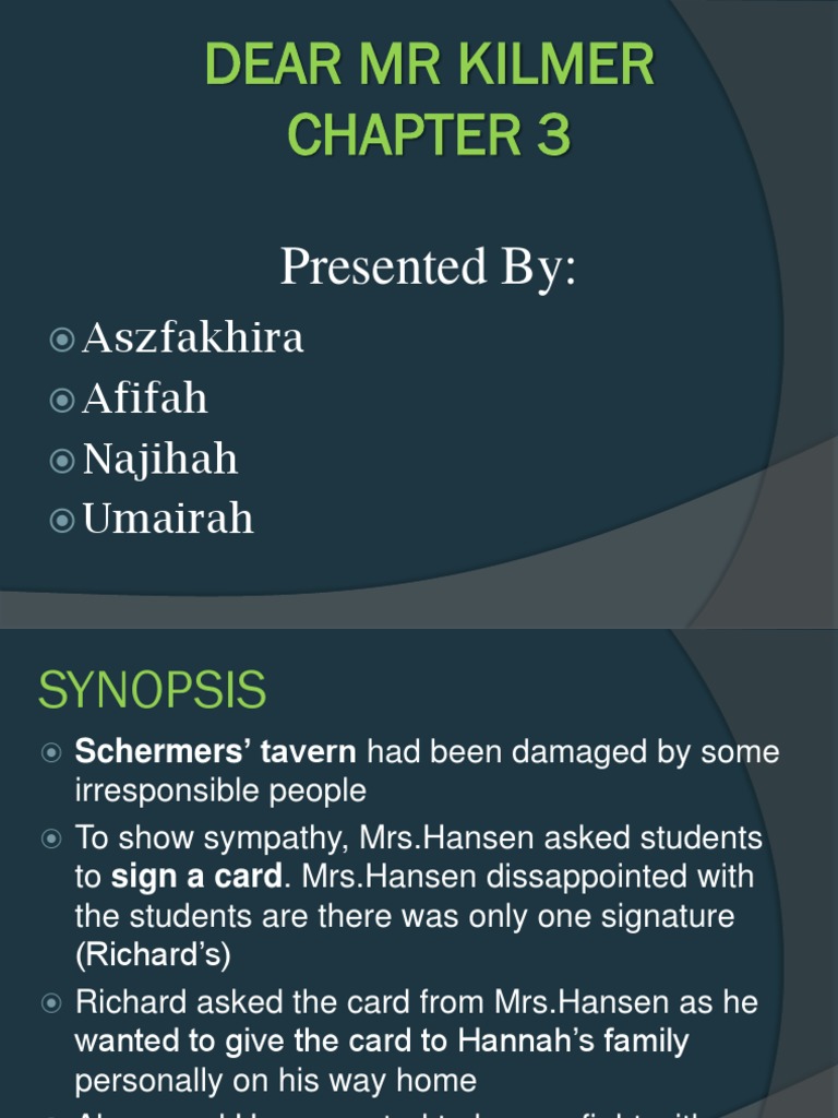 Dear MR Kilmer Chapter 3 | PDF