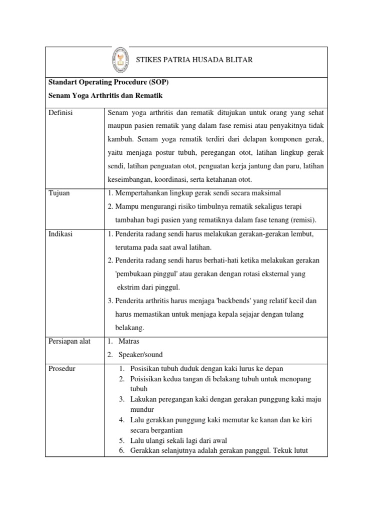 Sop Senam Yoga Reumatik Pada Lansia | PDF