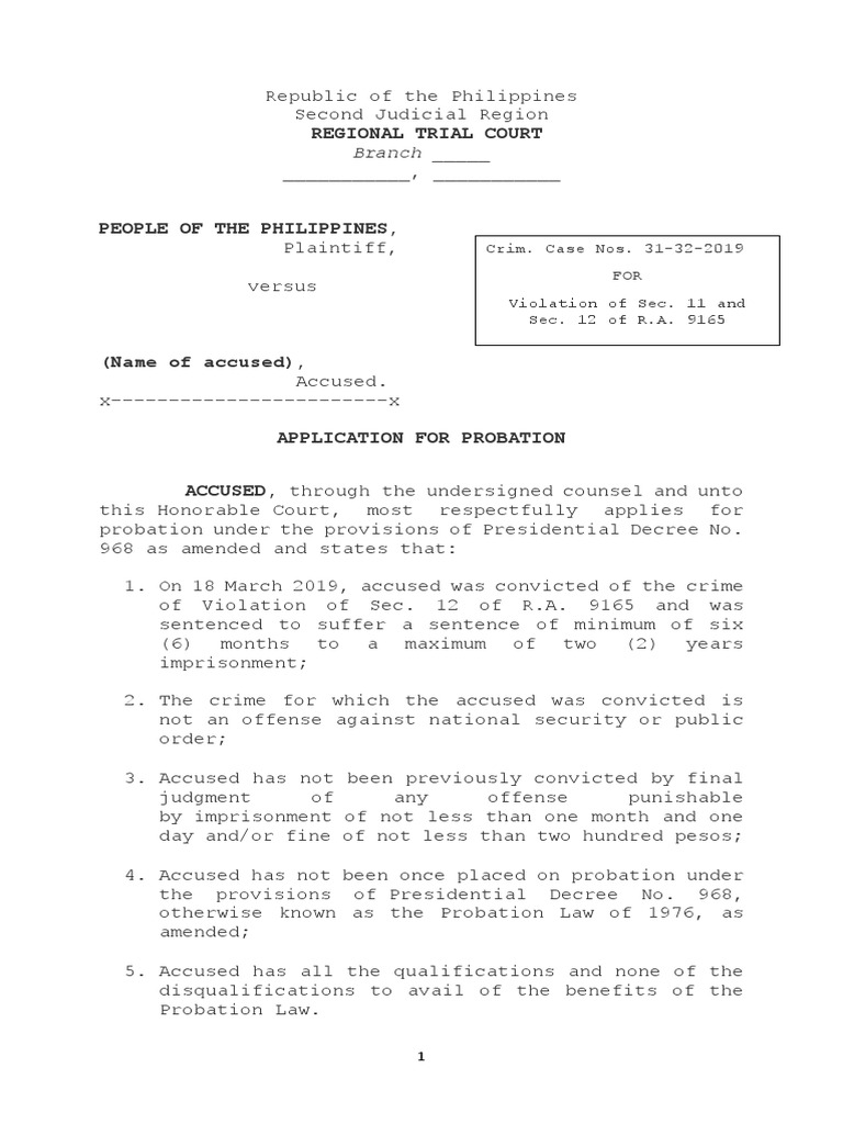 Application For Probation | PDF | Probation | Imprisonment