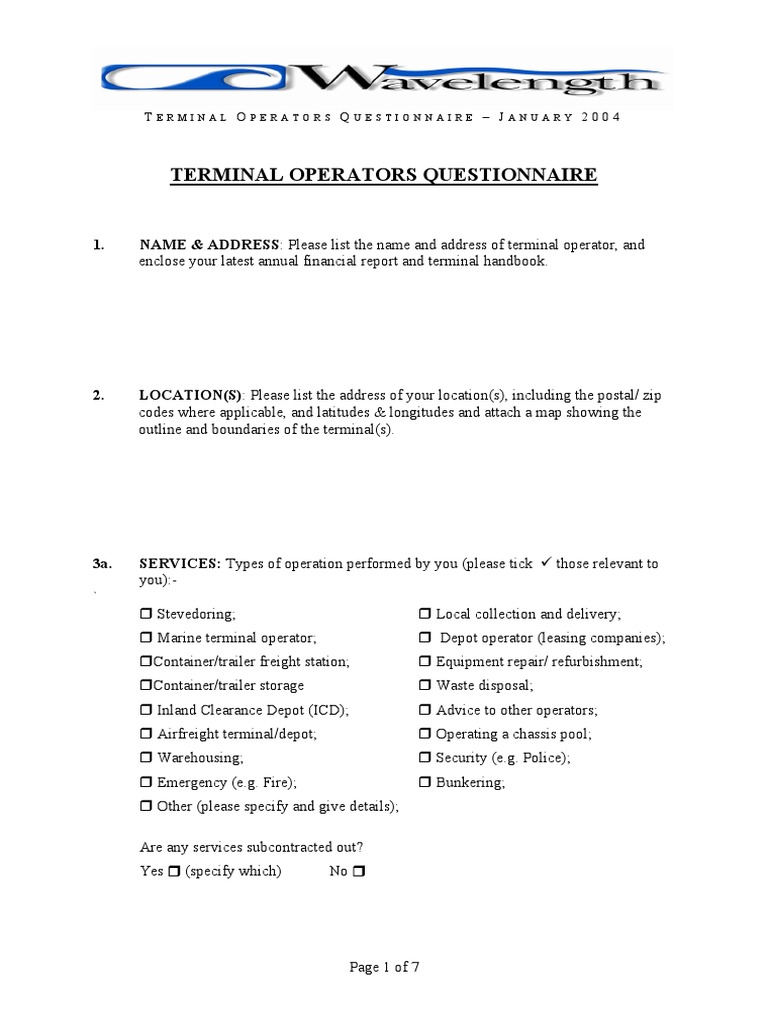 Terminal Operators Questionnaire Overview | PDF | Insurance | Risk ...