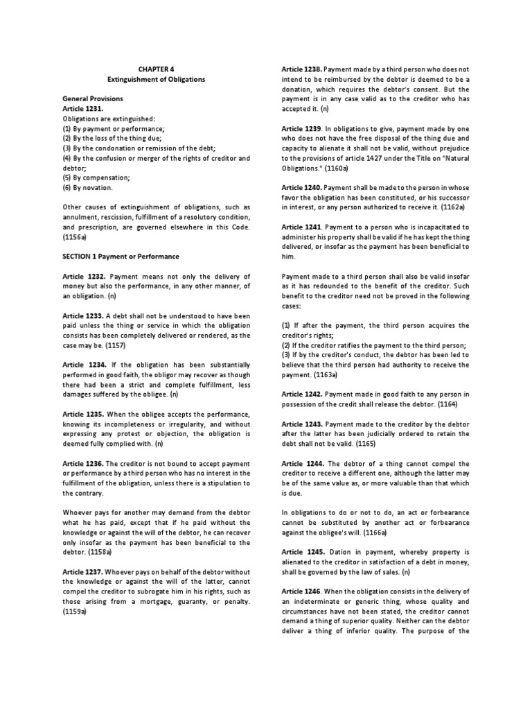 CHAPTER 4 Obligations and Contracts | PDF | Assignment (Law) | Payments