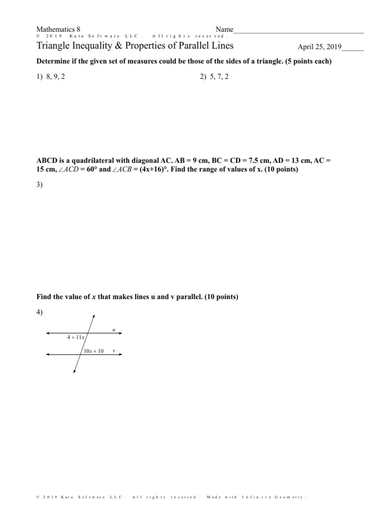 Triangle Inequality & Properties of Parallel Lines | PDF | Classical ...