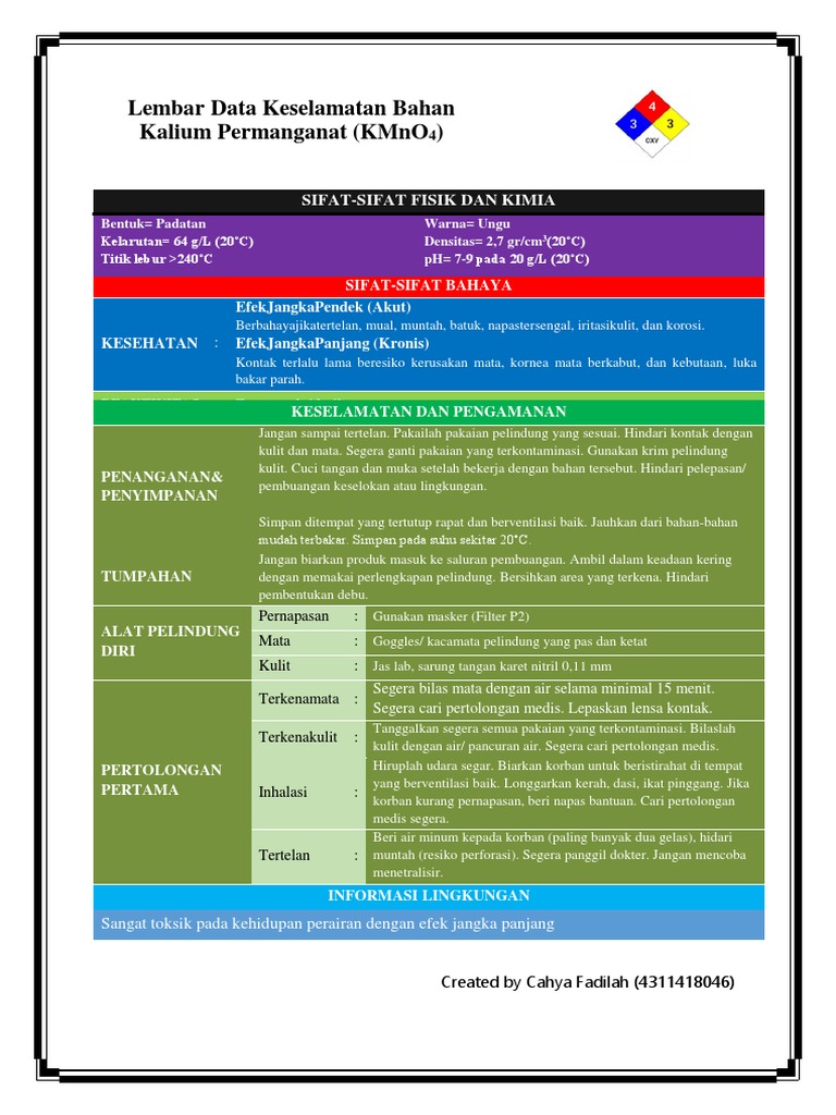 MSDS Kalium Permanganat (KMnO4) | PDF