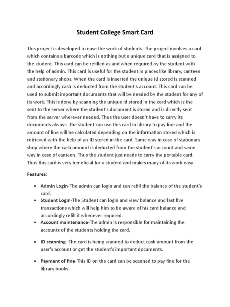 Student College Smart Card: Features | PDF | Smart Card | Information ...