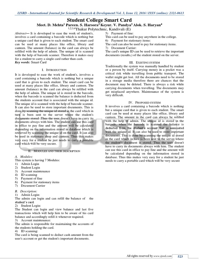 Student College Smart Card PDF | PDF | Smart Card | Login