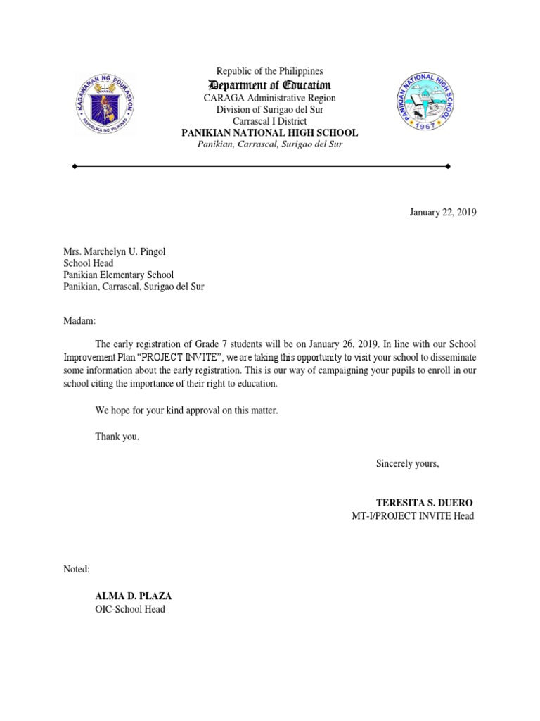 Letter For Early Registration | PDF | Behavior Modification | Learning