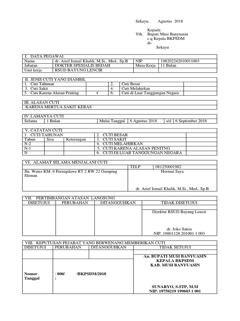 Format Cuti PNS | PDF