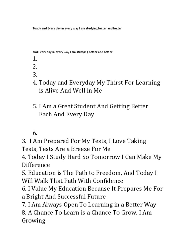 Affirmations For Students | PDF | Test (Assessment) | Memory