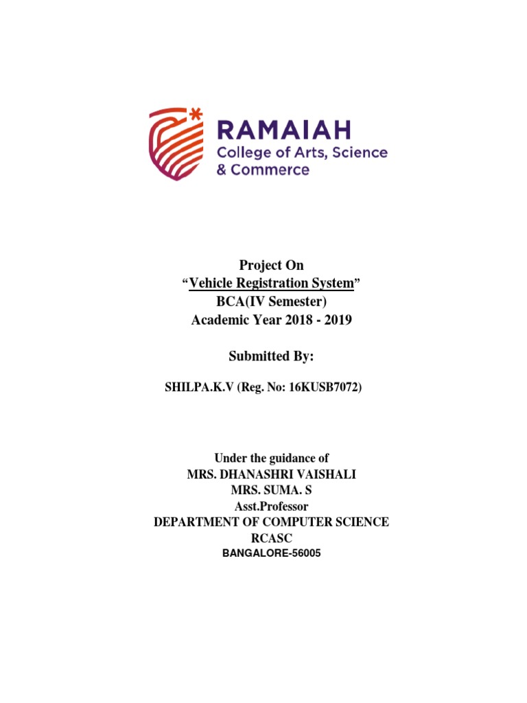 Project Report On Vehicle Registration System | PDF