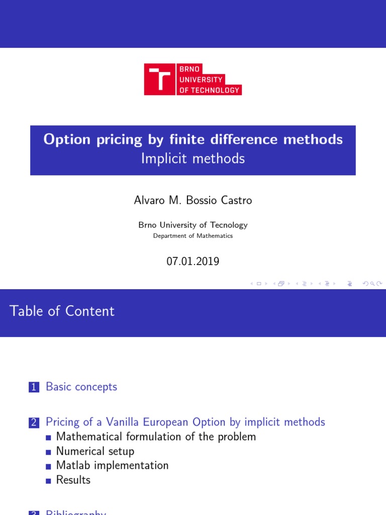 Option Pricing by Finite Difference Methods Implicit Methods | PDF | Black–Scholes Model ...