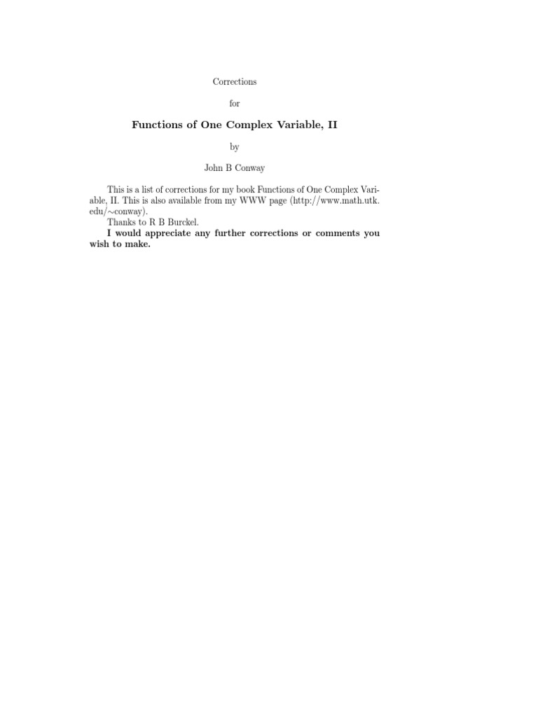 Conway J. B. - Functions of One Complex Variable II (1995) Errata | PDF | Integer | Theorem