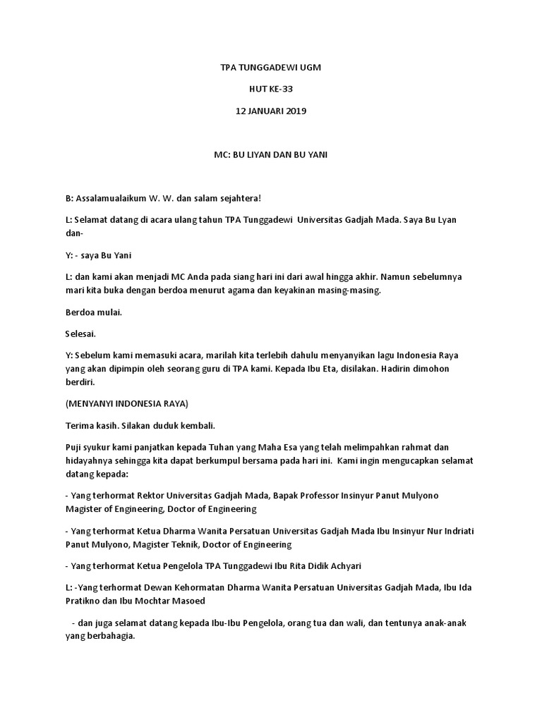 MC Ultah Tpa 2019 | PDF