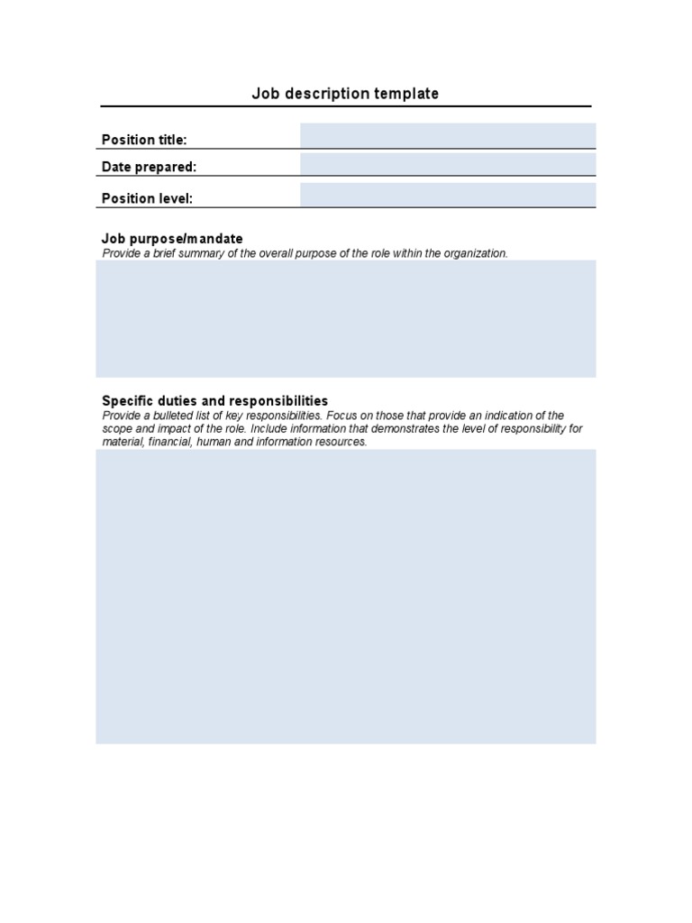 Job Description Template | PDF | Employment | Occupational Safety And ...