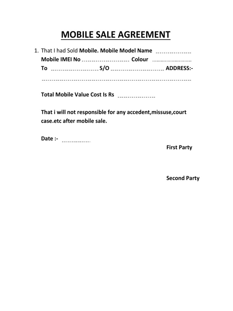 Mobile Sale Agreement Template | PDF