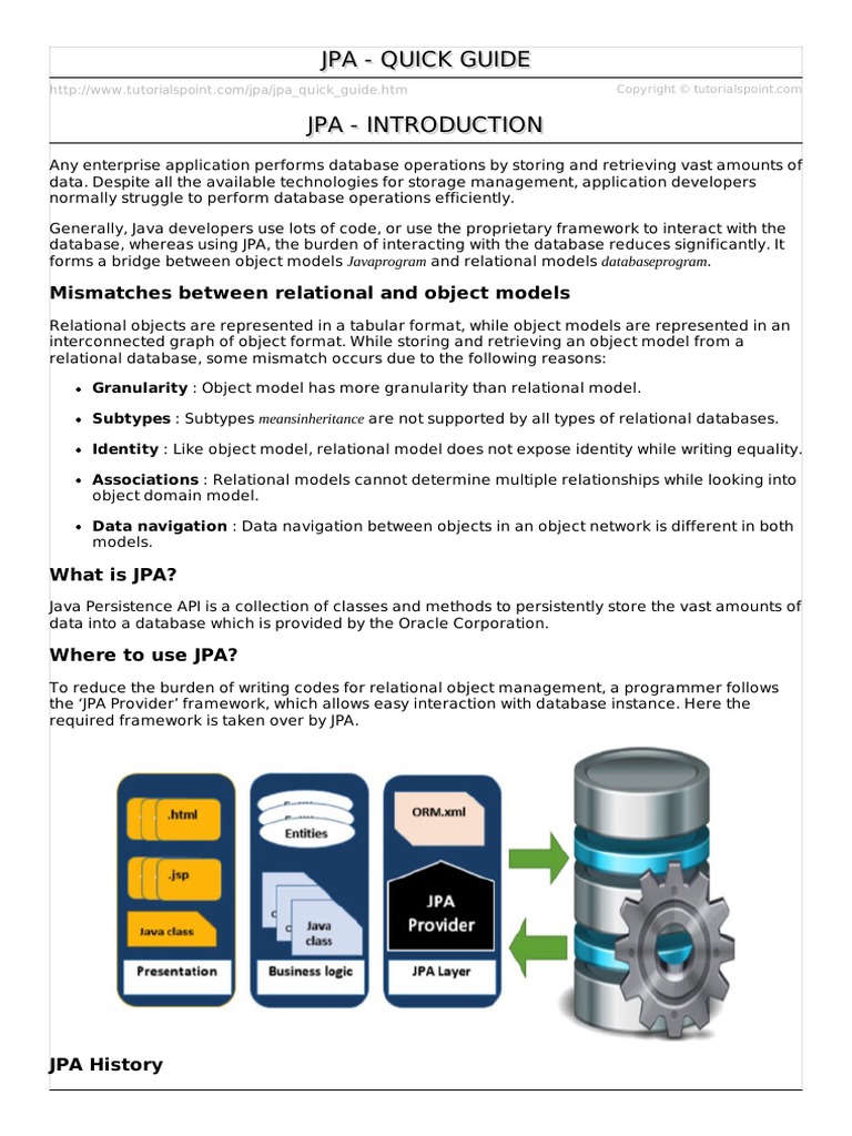 Jpa Quick Guide PDF | PDF | Object Relational Mapping | Relational Database