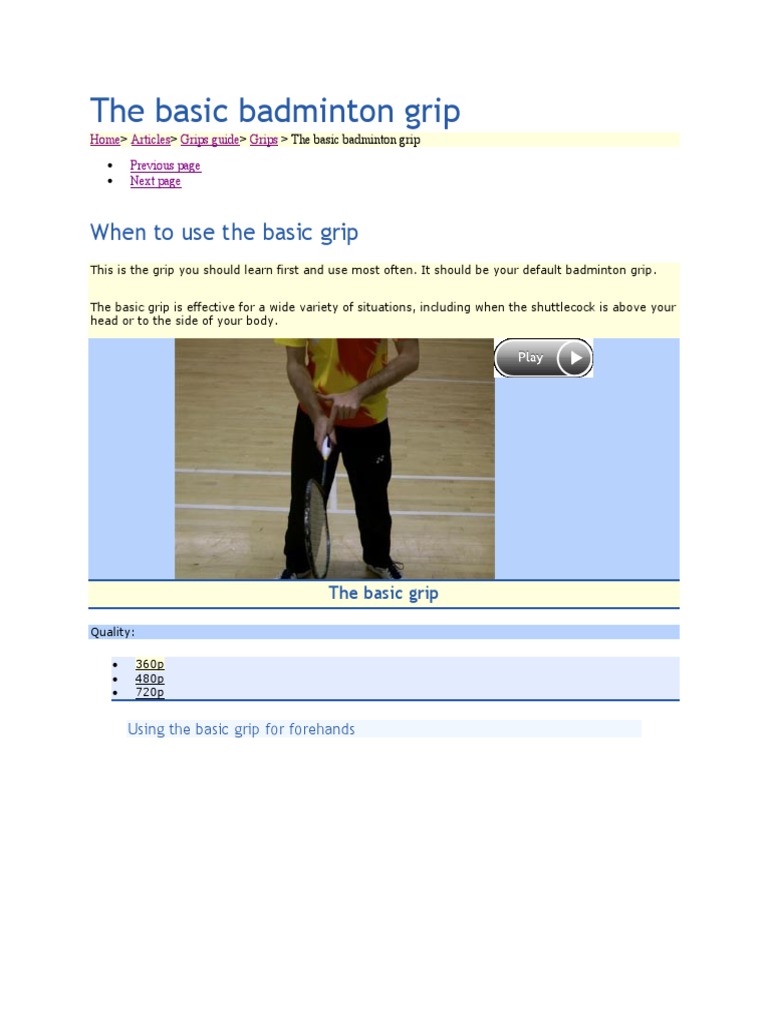 Mastering the Basic Badminton Grip | PDF | Thumb | Racquet Sports
