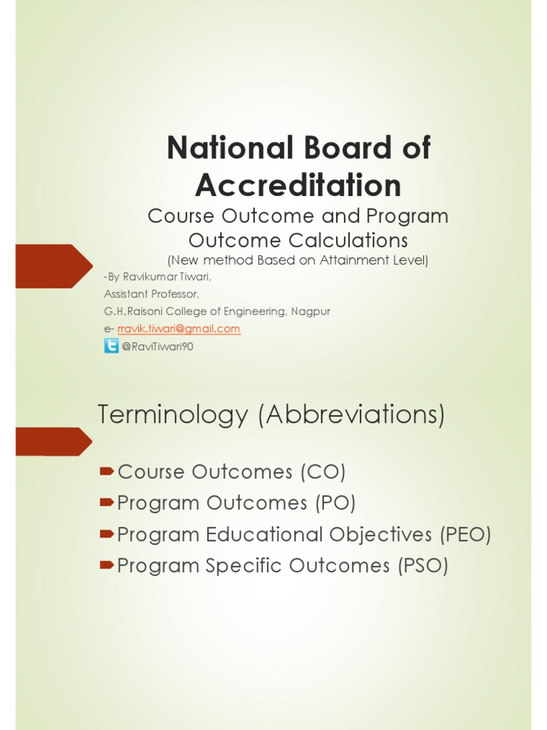 National Board of Accreditation: Course Outcome and Program Outcome ...