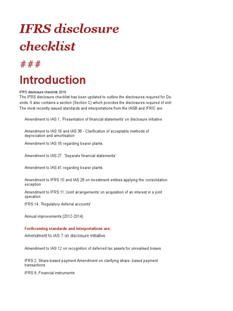 IFRS Disclosure Checklist 2016 | PDF | Income Statement | International ...