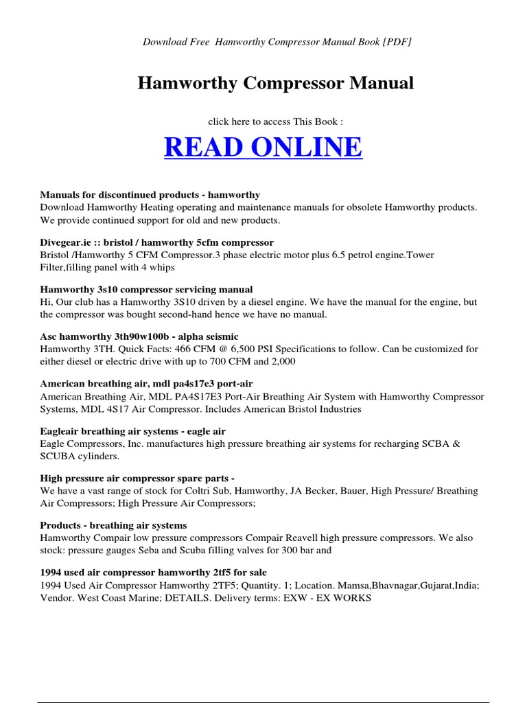 Hamworthy Compressor Manual Download | PDF | Diesel Engine | Engines