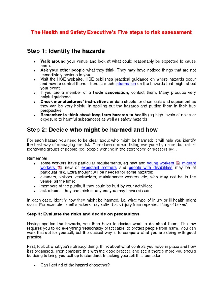 Hse Five Steps To Risk Assessment | PDF | Hazards | Risk