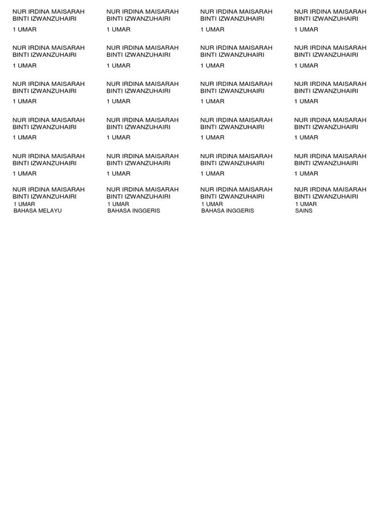 Label - Irdina Mysarah 19x50 | PDF