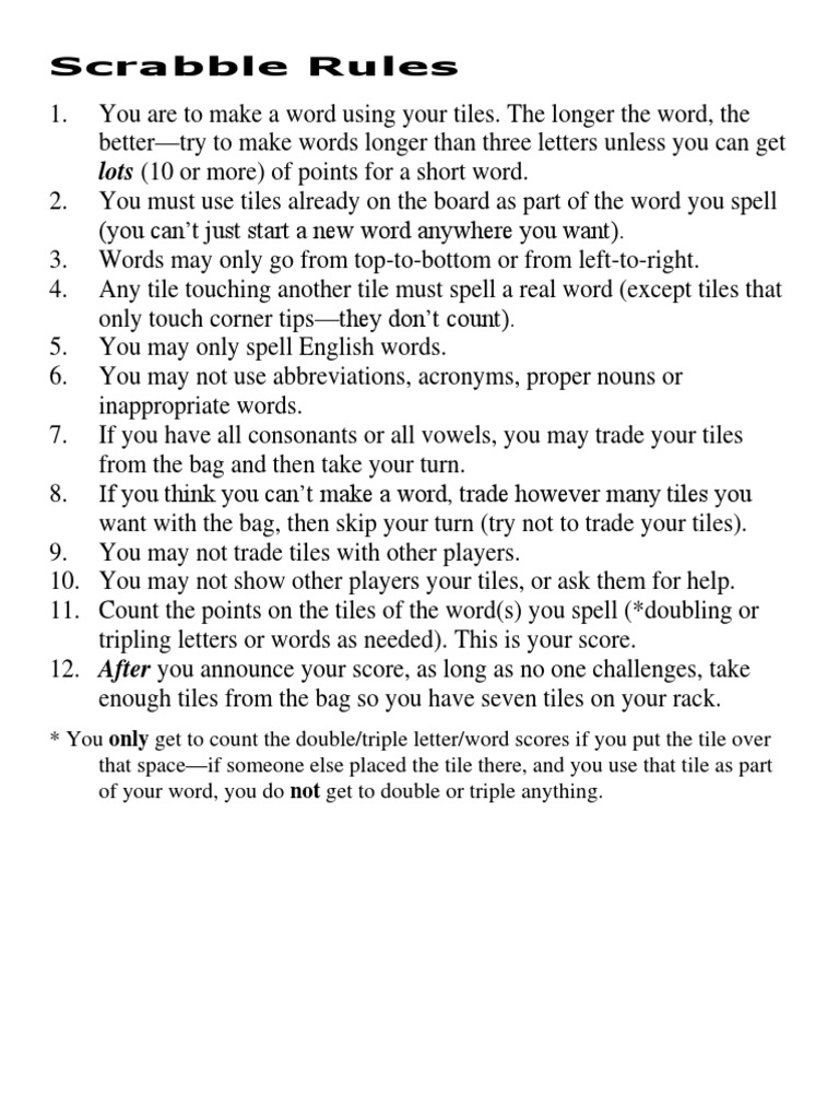 Lots (10 or More) of Points For A Short Word.: Scrabble Rules | PDF