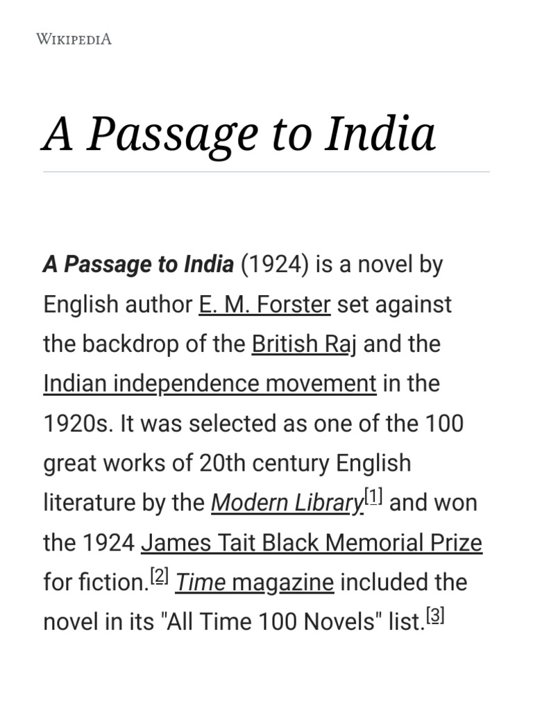 A Passage To India - Wikipedia | PDF