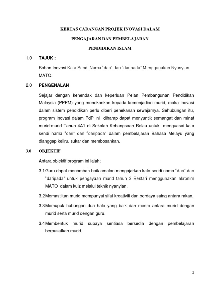 Kertas CADANGAN PROJEK INOVASI DALAM PDP | PDF