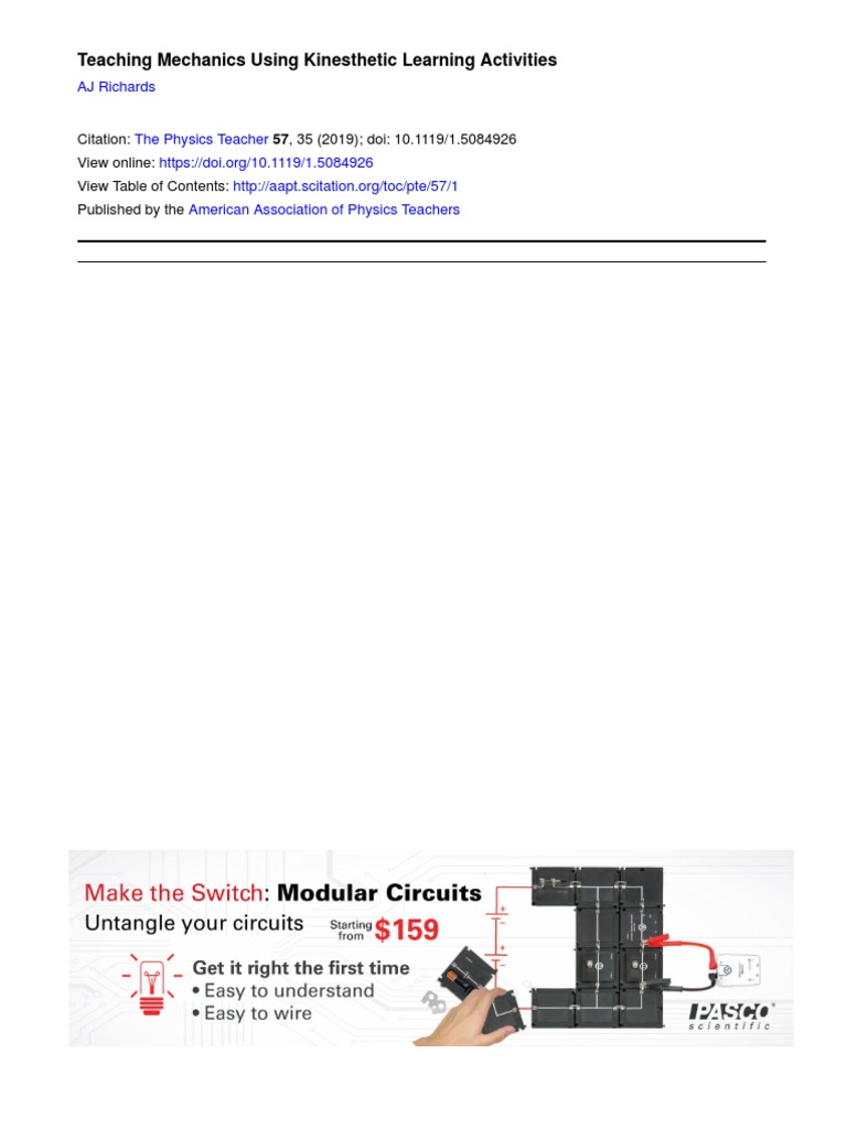 Teaching Mechanics Using Kinesthetic Learning Activities PDF | Download ...