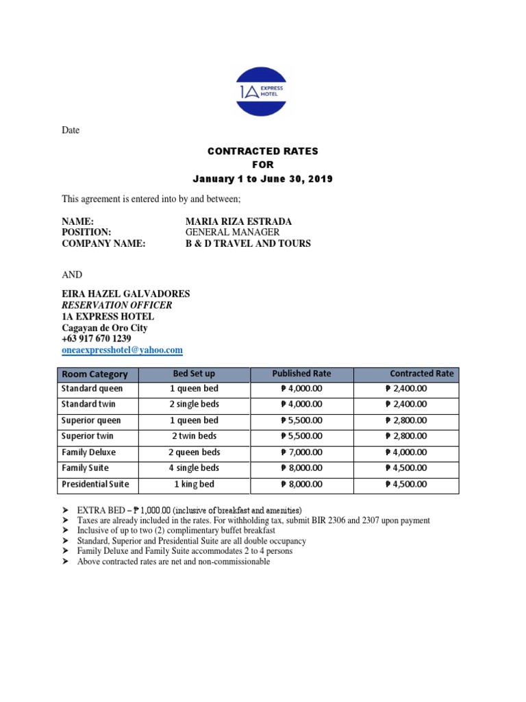 2019 Contracted Rates 1A | PDF | Cheque | Voucher