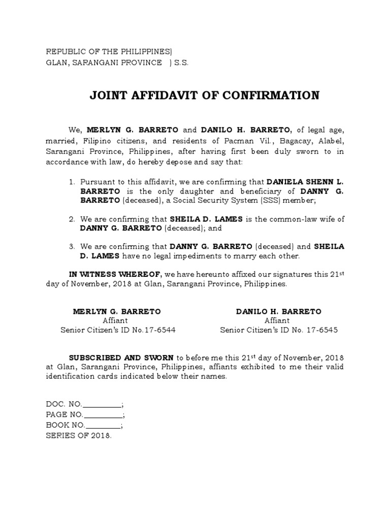 Affidavit of Confirmation | PDF