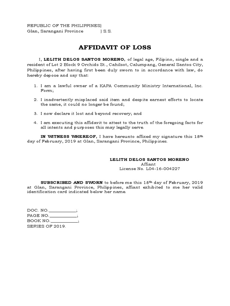 Affidavit of Loss CSC Rsult | PDF