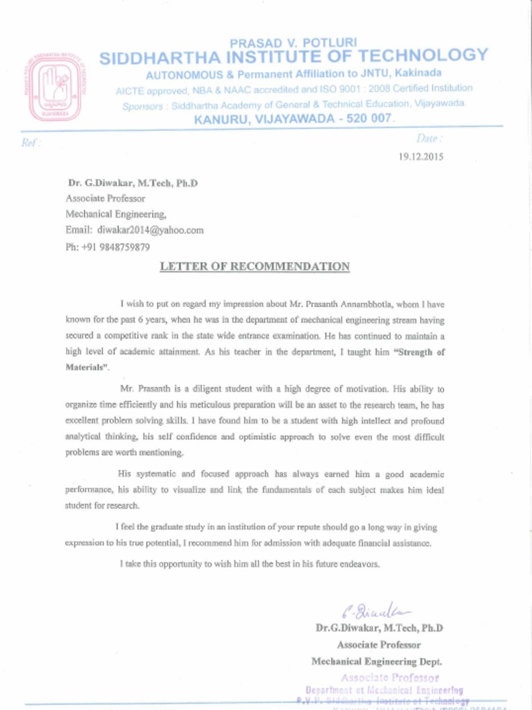 Letter of Recommendation (Proff & Employer) .2 | PDF