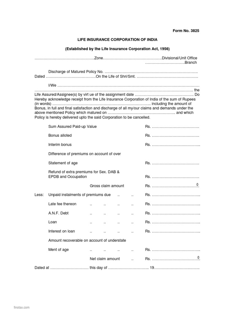 LIC Policy Maturity Discharge Form | PDF | Insurance | Money