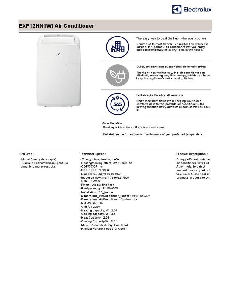 Air Conditioner Datasheet - EXP12HN1WI | PDF | Air Conditioning | Hvac