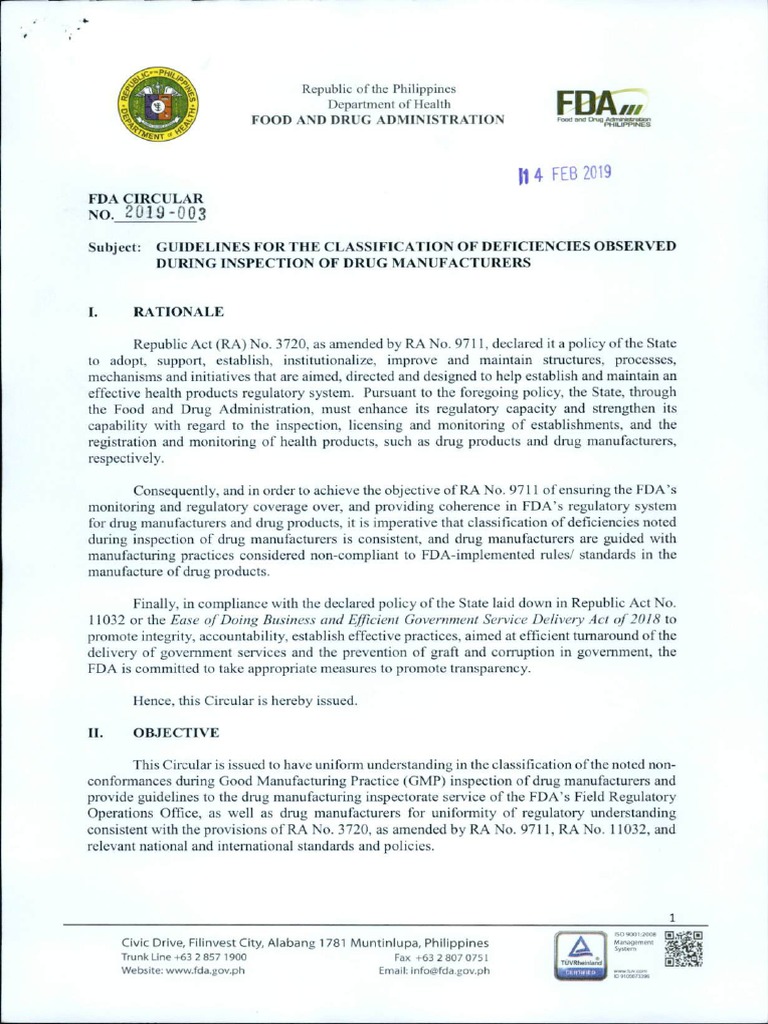 FDA Circular No.2019-003 Guidelines For The Classification of ...