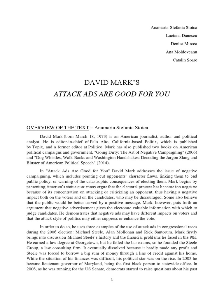 Attack Ads Are Good For You: David Mark'S | PDF | United States House ...