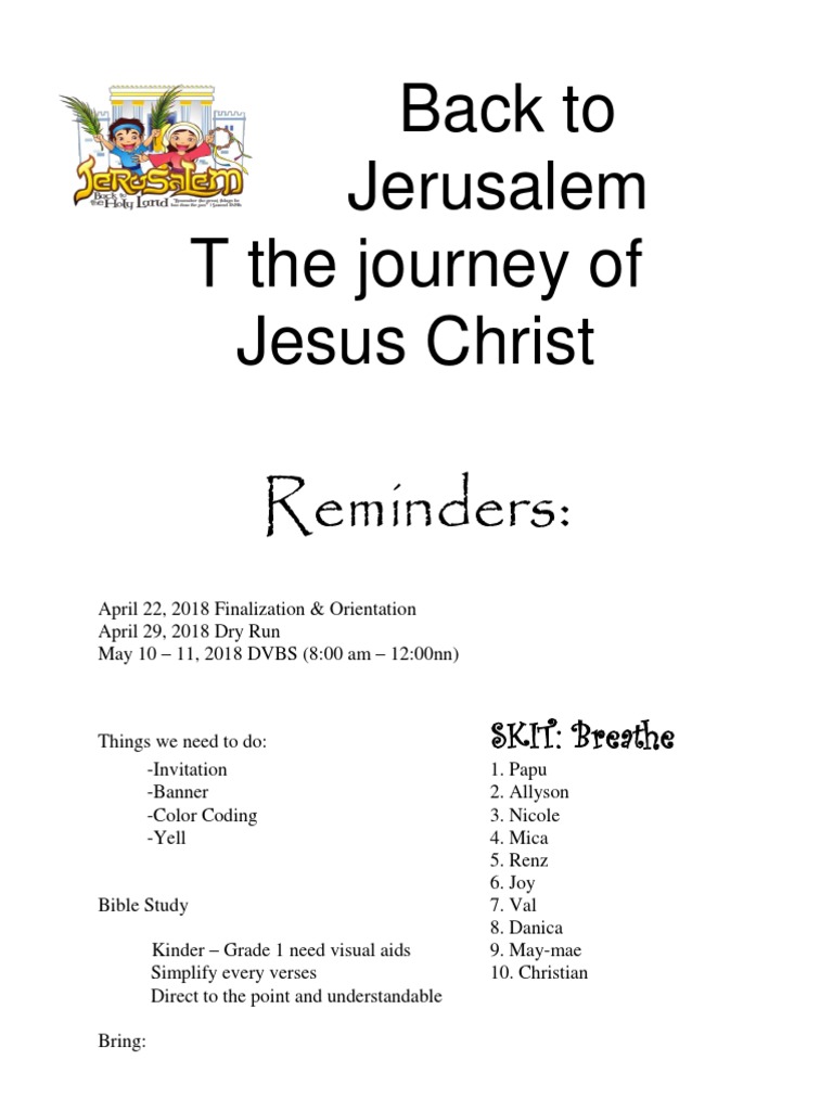 Back To Jerusalem T The Journey of Jesus Christ Reminders:: SKIT ...