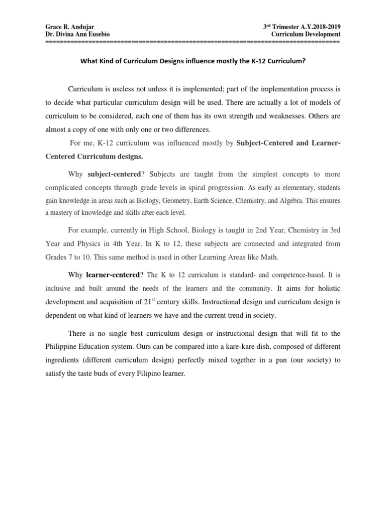 K-12 Curriculum Design Analysis | PDF