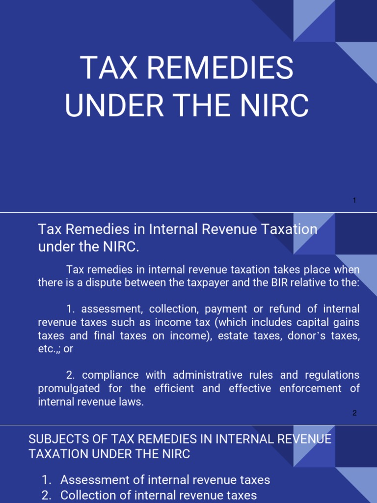 Tax Remedies Under NIRC Explained | PDF | Internal Revenue Service ...