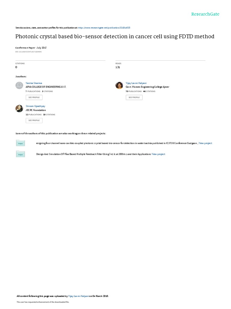 Photonic Crystal Based Bio-Sensor Detection in Cancer Cell Using FDTD Method | PDF | Biosensor ...
