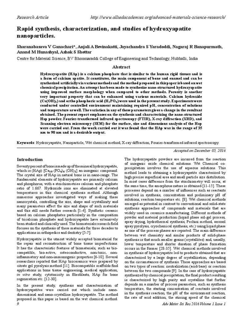 Rapid Synthesis and Characterization of Nano-Sized Hydroxyapatite ...