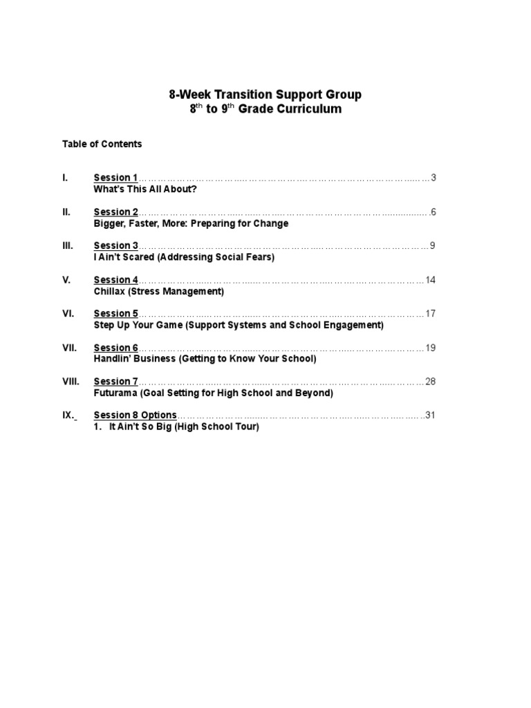8-Week High School Transition Program | PDF | Brainstorming | Balloon