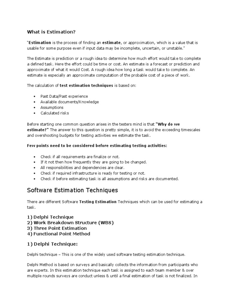 Software Estimation Techniques Guide | PDF | Software Testing | Systems ...